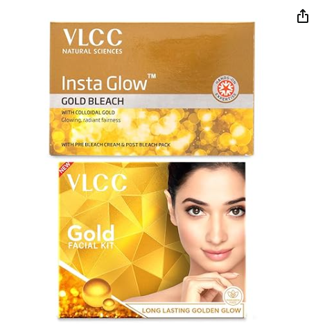 VLCC Gold Facial Kit (60g) & Insta Glow Gold Bleach (30g) – Bright ...