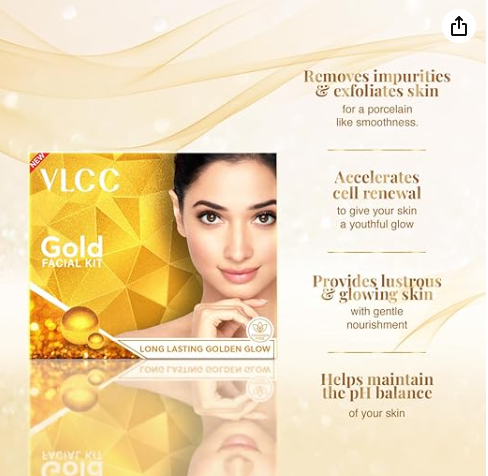 VLCC Gold Facial Kit (60g) & Insta Glow Gold Bleach (30g) – Bright ...